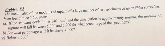 Solved Problem #3 The mean value of the modulus of rupture | Chegg.com
