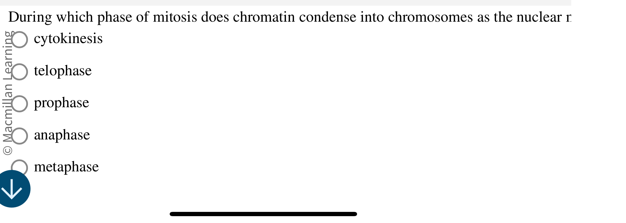 Solved During which phase of mitosis does chromatin condense | Chegg.com