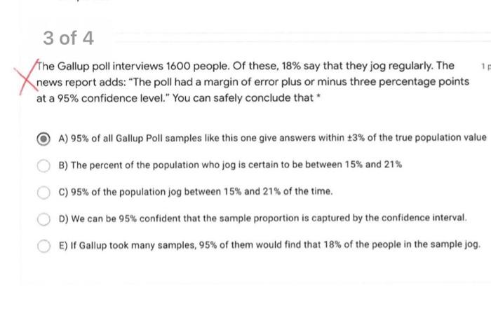 3 of 4 The Gallup poll interviews 1600 people. Of | Chegg.com