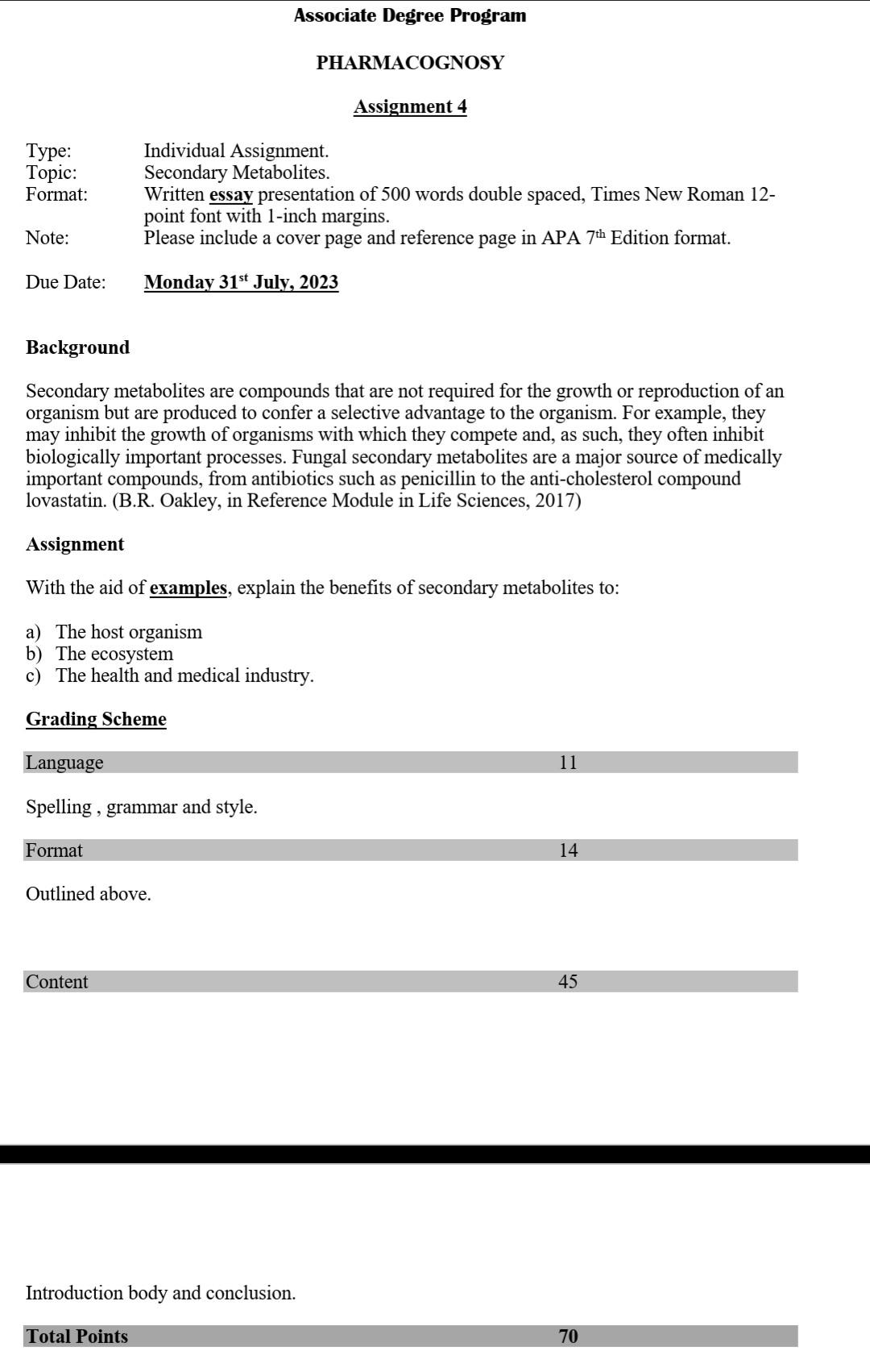 Solved Associate Degree Program PHARMACOGNOSY Assignment 4 | Chegg.com