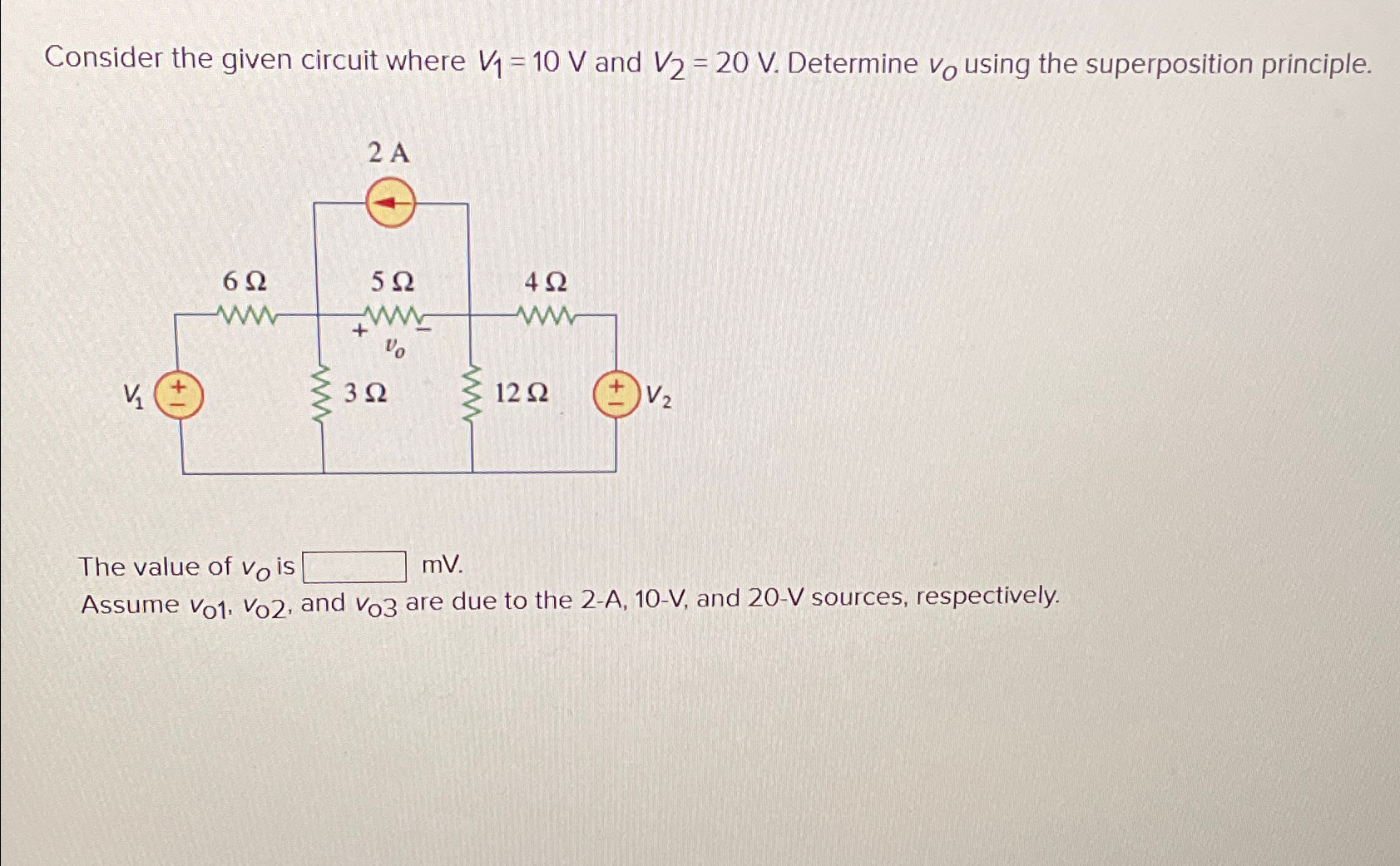 Solved Consider the given circuit where V1=10V ﻿and V2=20V. | Chegg.com
