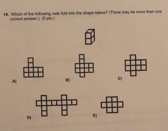 Solved 19. Which of the following nets fold into the shape | Chegg.com