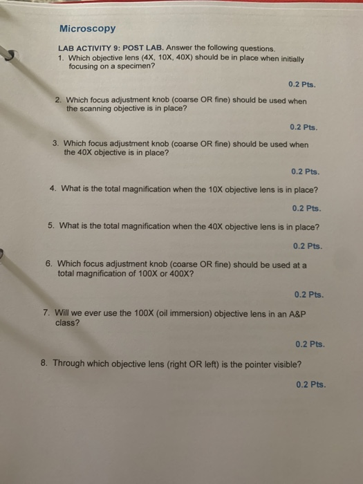 Solved Microscopy LAB ACTIVITY 9: POST LAB. Answer the | Chegg.com