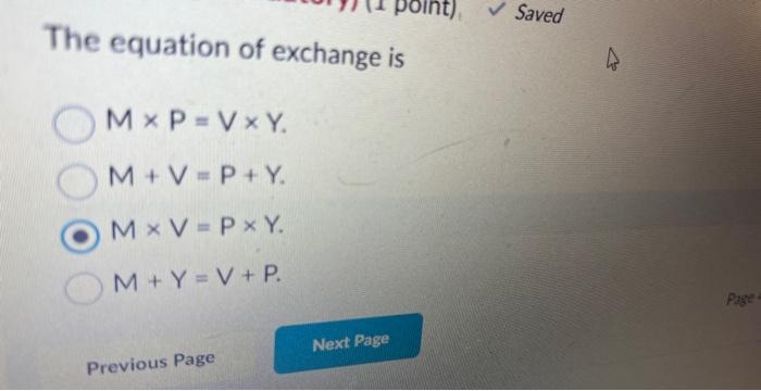 Solved The equation of exchange is | Chegg.com