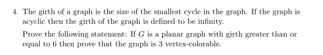 Solved The Girth Of A Graph Is The Size Of The Smallest 