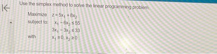 Solved Use the simplex method to solve the linear | Chegg.com