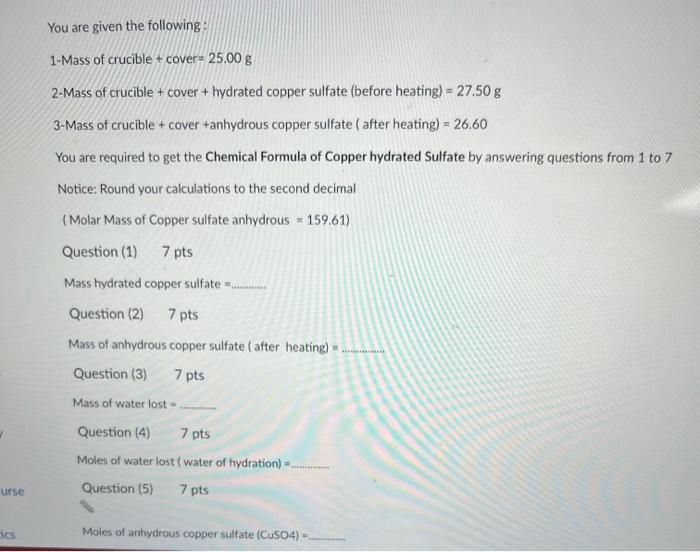 Solved 1-Mass of crucible + cover =25.00 g 2-Mass of | Chegg.com