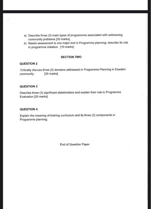 Solved a) Describe three (3) main types of programmes | Chegg.com