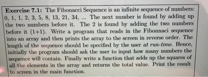 Solved Exercise 7.1: The Fibonacci Sequence is an infinite | Chegg.com