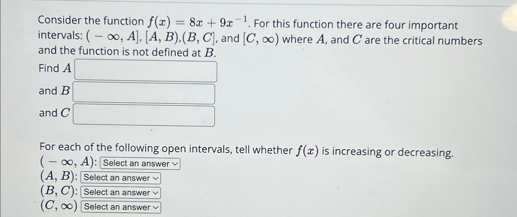 Solved Consider the function f(x)=8x+9x-1. ﻿For this | Chegg.com