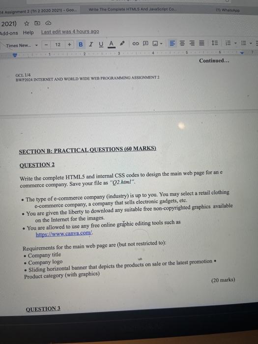 Solved Wide The Complete HTML5 And JavaScript Co. 1) | Chegg.com