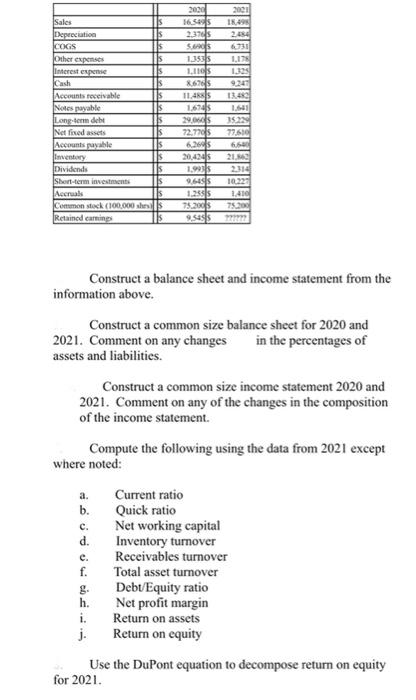 Solved Construct a common size income statement 2020 and | Chegg.com