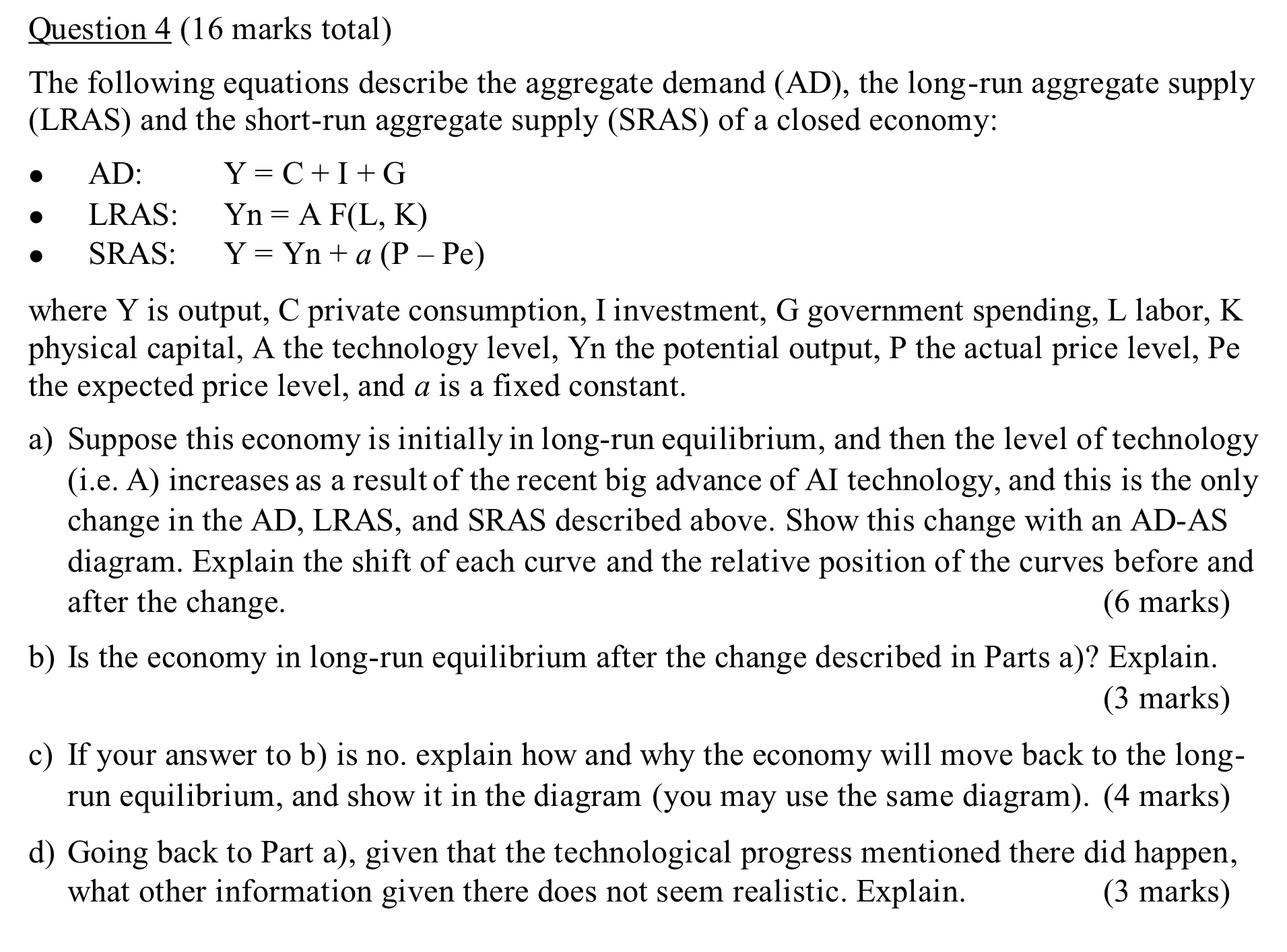 Solved Question 4 (16 ﻿marks total)The following equations | Chegg.com