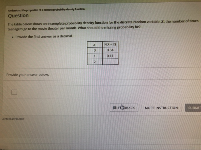 Solved Understand the properties of a discrete probability | Chegg.com