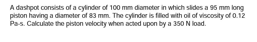 Solved A dashpot consists of a cylinder of 100 mm diameter | Chegg.com