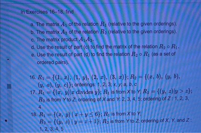 Solved a. The matrix A1 of the relation R1 (relative to the | Chegg.com Solved a. The matrix A1 of the relation R1 (relative to the | Chegg.com