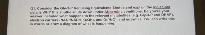Solved Q1. Consider the Gly-3-P Reducing Equivalents Shuttle | Chegg.com