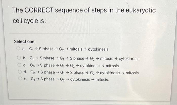 Solved The CORRECT sequence of steps in the eukaryotic cell | Chegg.com