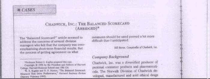 Solved ChadWICK, Inc.: The BalanCed SCORECARD (ABREGED)* The | Chegg.com