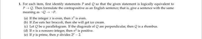 Solved 1. For each item, first identify statements P and Q | Chegg.com