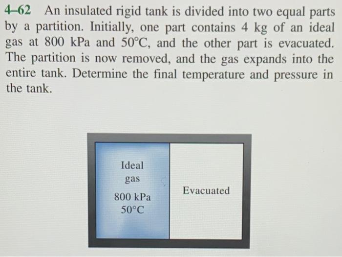 Solved 4–62 An insulated rigid tank is divided into two | Chegg.com