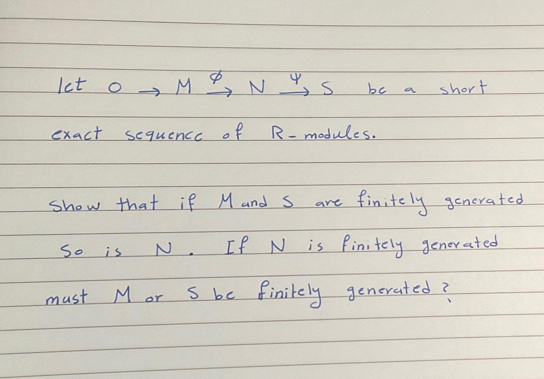 Solved let 0→MlongrightarrowφNlongrightarrowψS ﻿be a short | Chegg.com