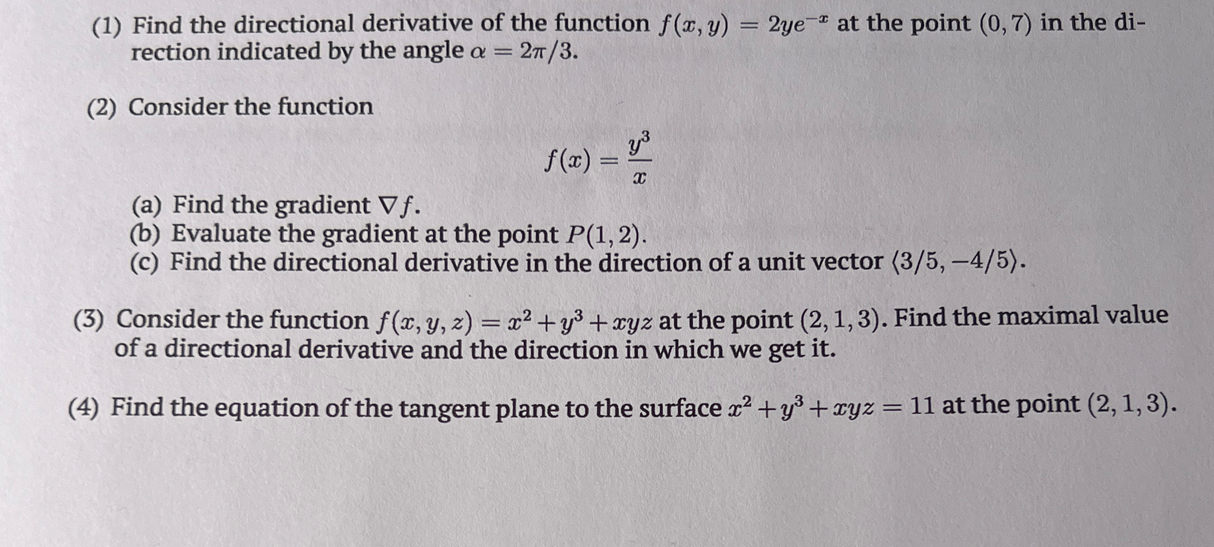 Solved (1) ﻿Find the directional derivative of the function | Chegg.com
