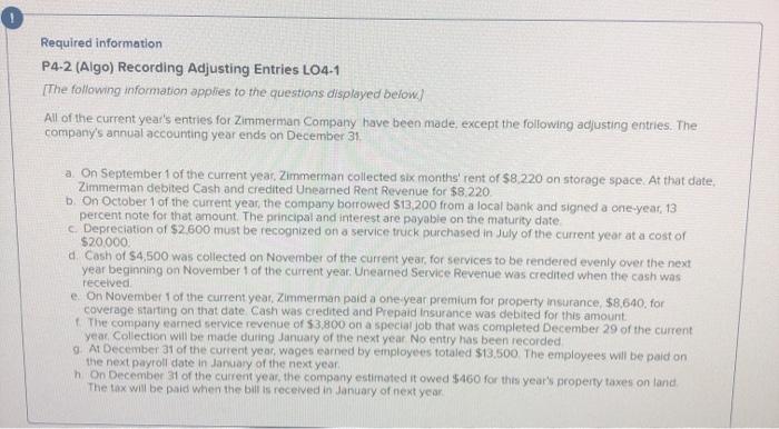 Solved Required information P4-2 (Algo) Recording Adjusting | Chegg.com