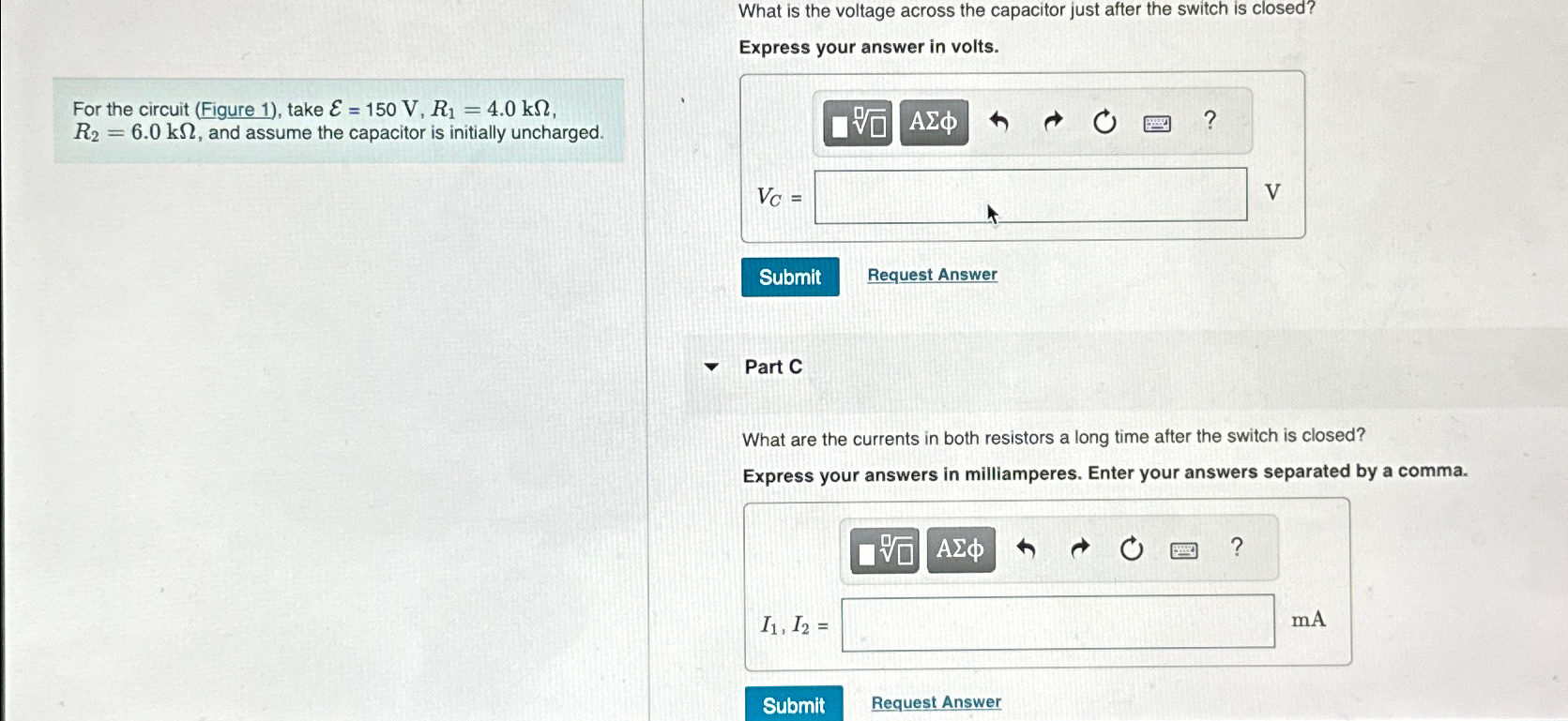 Solved What is the voltage across the capacitor just after | Chegg.com