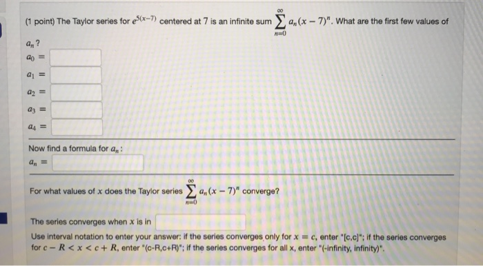 Solved (1 point) If e-* is represented as an infinite sum a | Chegg.com