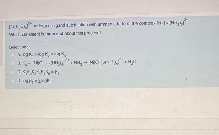 Solved [Ni(H2O)6]2+ undergoes ligand substitution with | Chegg.com