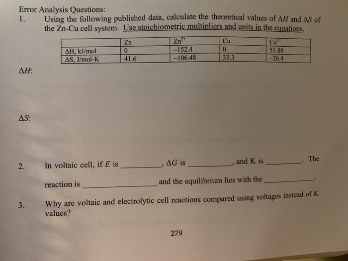 Solved Error Analysis Questions: 1. Using the following | Chegg.com