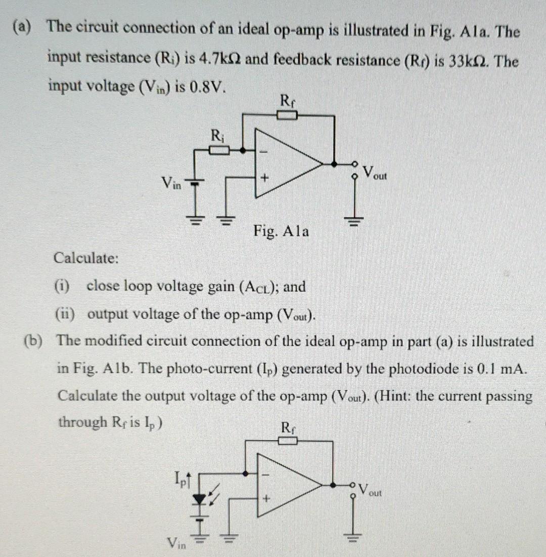Solved a) The circuit connection of an ideal op-amp is | Chegg.com