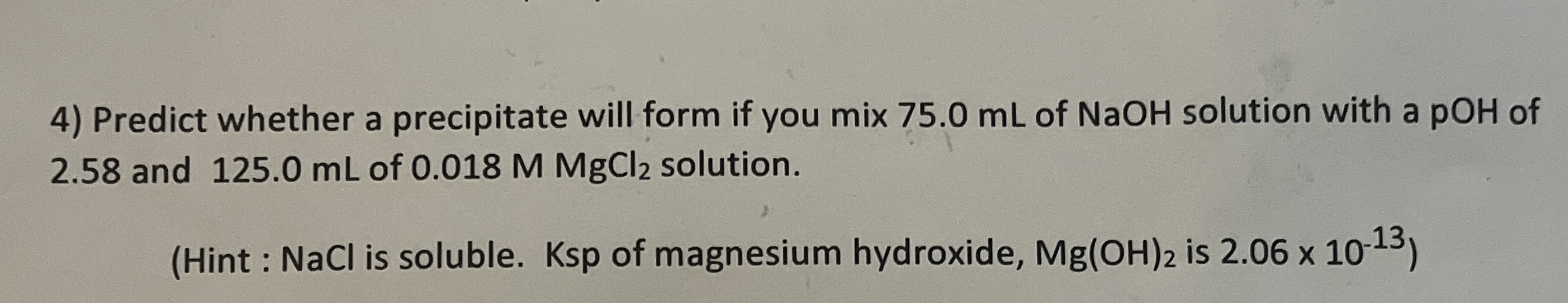 Solved Predict whether a precipitate will form if you mix | Chegg.com