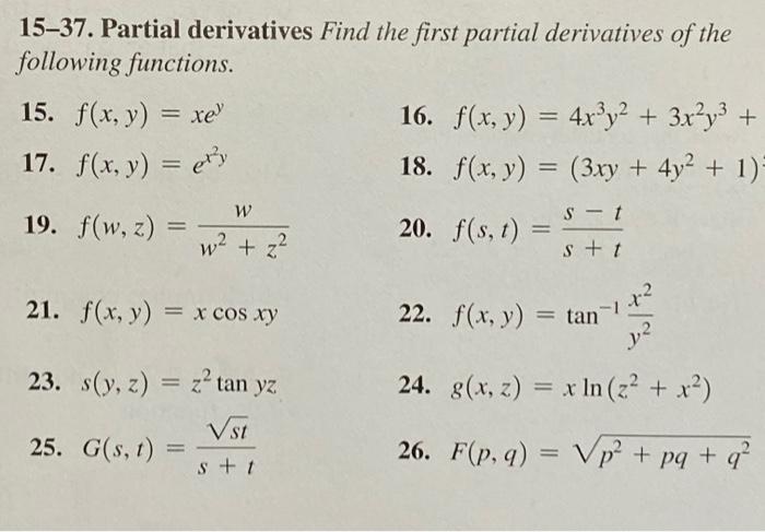 Solved 15–37. Partial derivatives Find the first partial | Chegg.com
