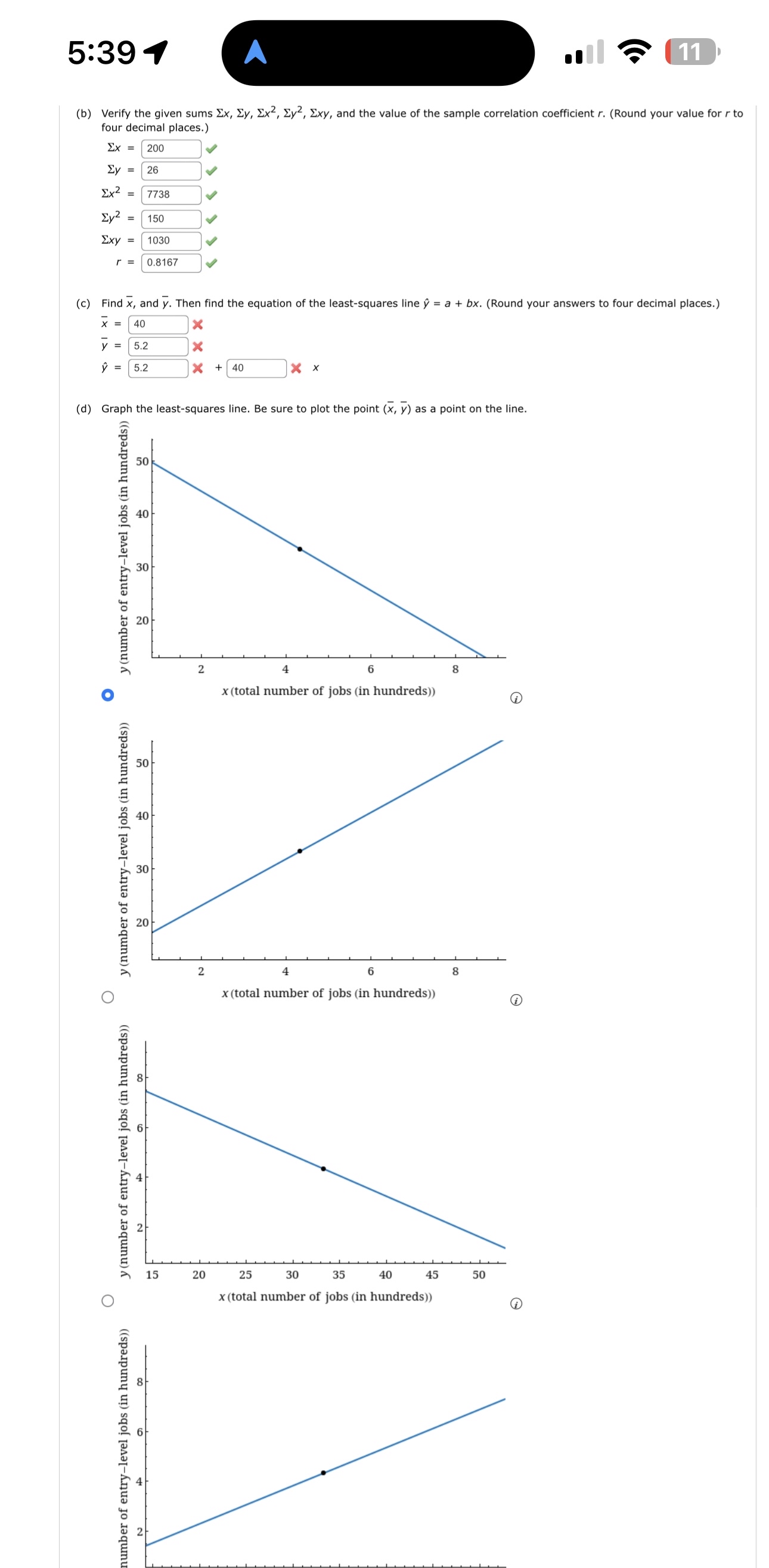 5:39 411(b) ﻿Verify the given sums Σx,Σy,Σx2,Σy2,Σxy, | Chegg.com