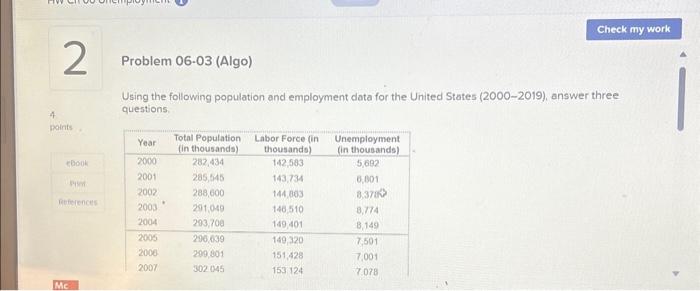 Using the following population and employment data | Chegg.com