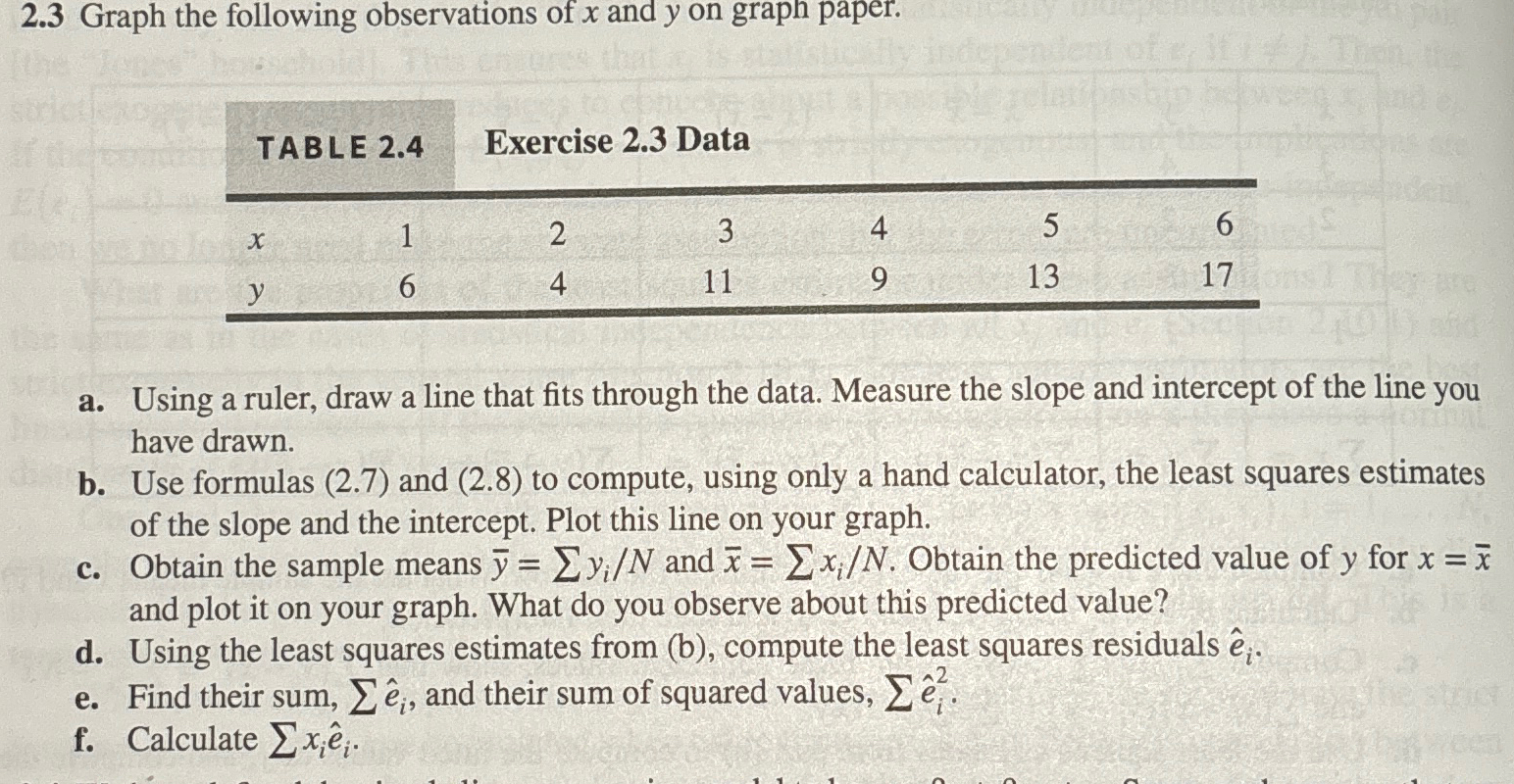 Solved 2.3 ﻿Graph the following observations of x ﻿and y ﻿on | Chegg.com