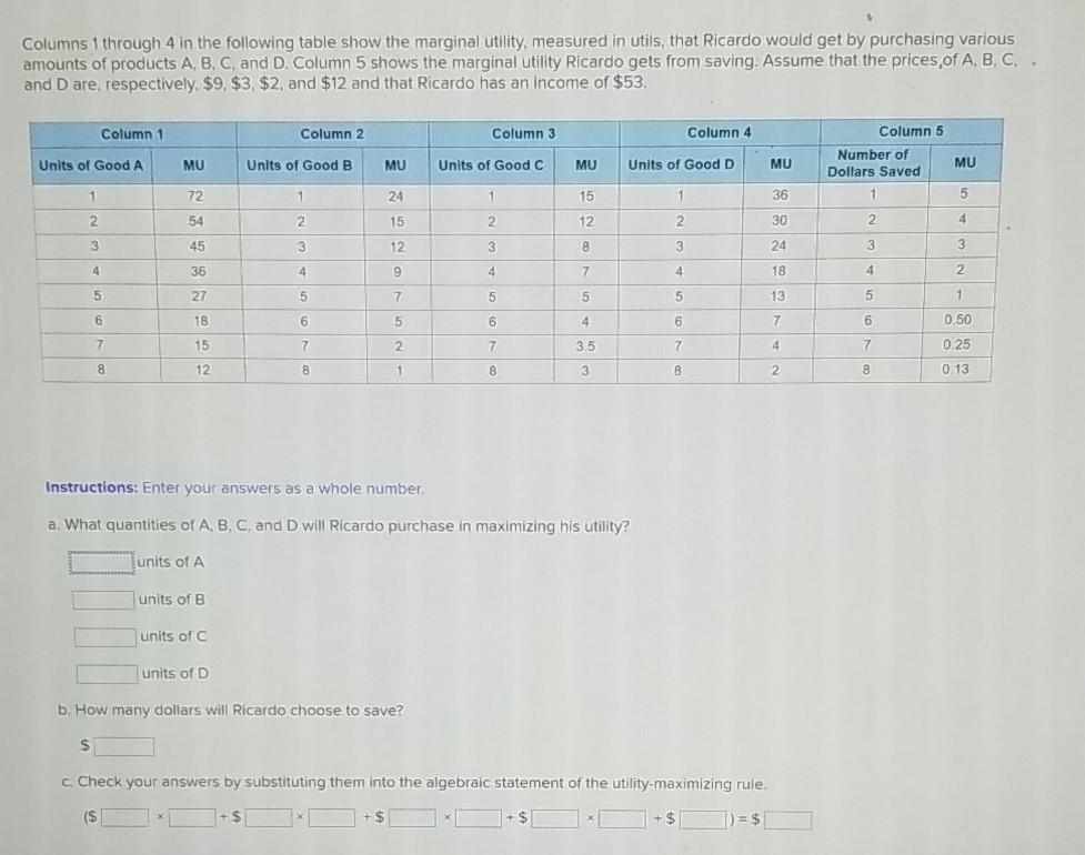 Solved Columns 1 through 4 in the following table show the | Chegg.com