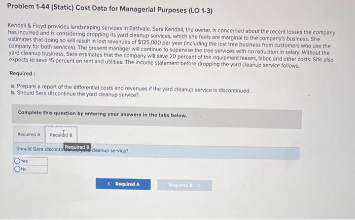 Solved Problem 1-44 (Static) Cost Data for Managerial | Chegg.com