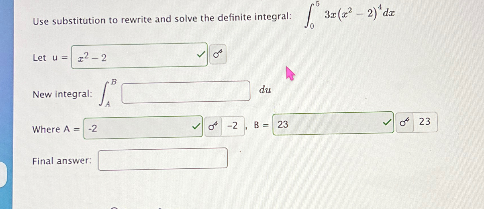 Solved Use substitution to rewrite and solve the definite | Chegg.com