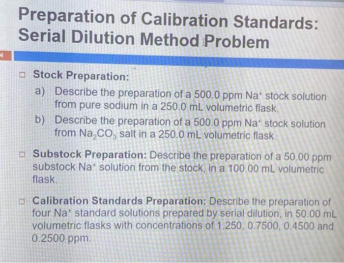 Solved Preparation of Calibration Standards: Serial Dilution | Chegg.com