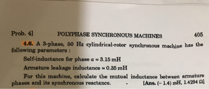 Solved Prob. 4] POLYPHASE SYNCHRONOUS MACHINES 405 4.6. A | Chegg.com