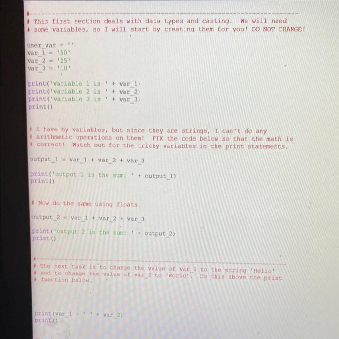 This first section deals with data types and casting. | Chegg.com