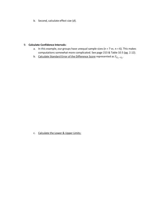 Solved b. Second, calculate effect size (d). 9. Calculate | Chegg.com