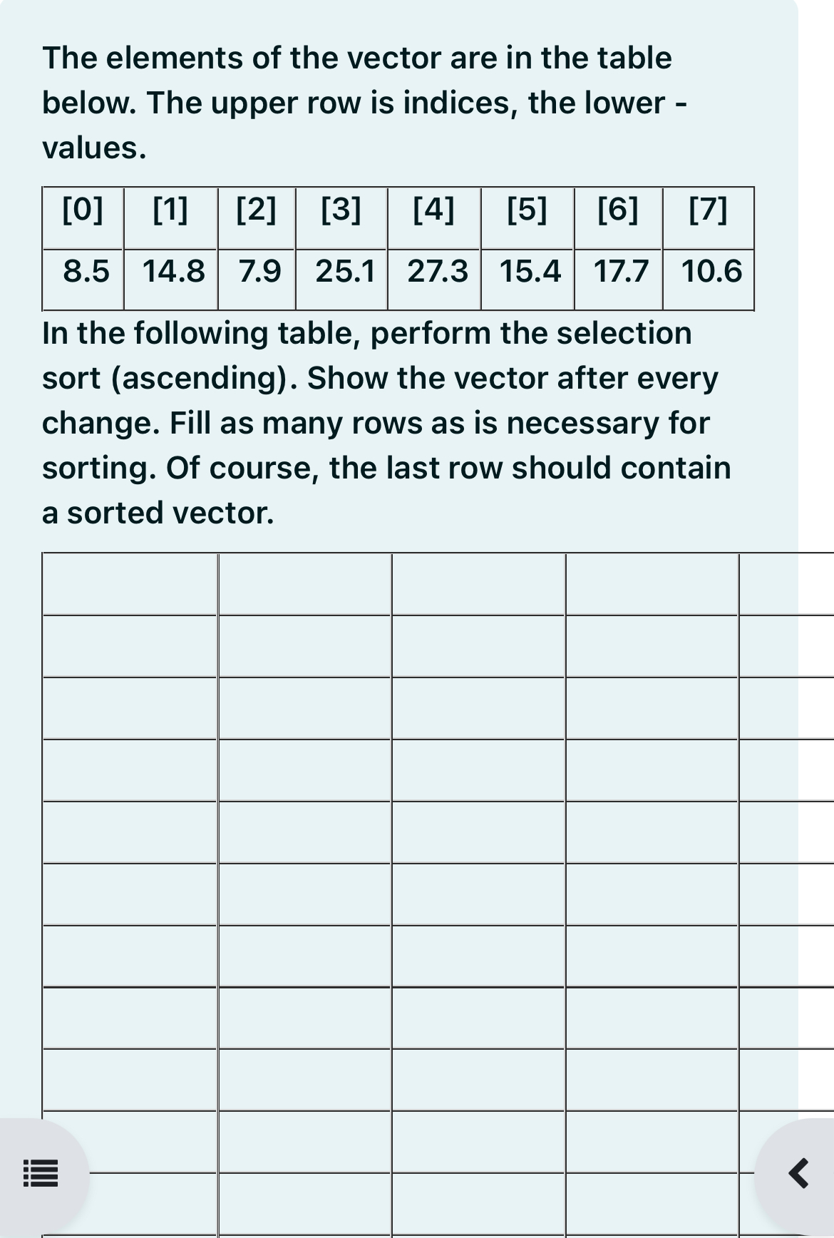 Solved The elements of the vector are in the table below. | Chegg.com