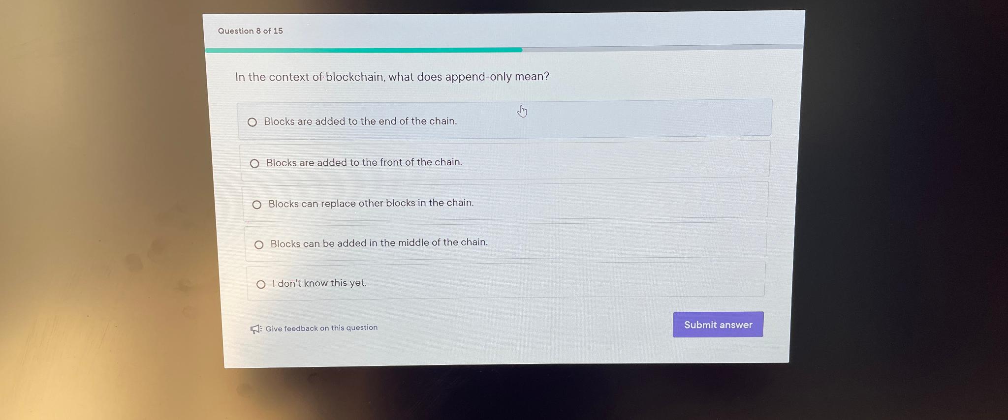 Solved Question 8 ﻿of 15In the context of blockchain, what | Chegg.com