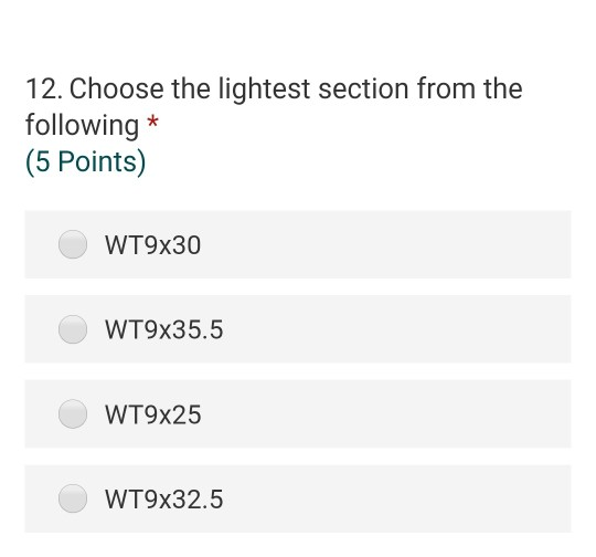 Solved 12. Choose the lightest section from the following * | Chegg.com