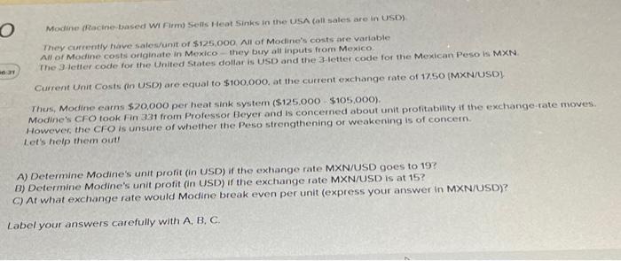 Solved Modine (Racine-based Wi Firm) Sells 1-feat Sinks in | Chegg.com