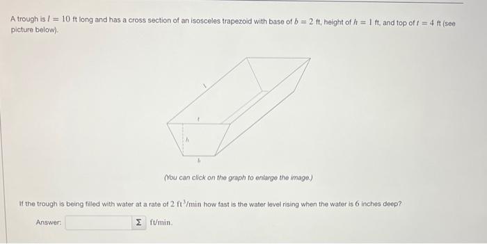 Solved A trough is l=10ft long and has a cross section of an | Chegg.com